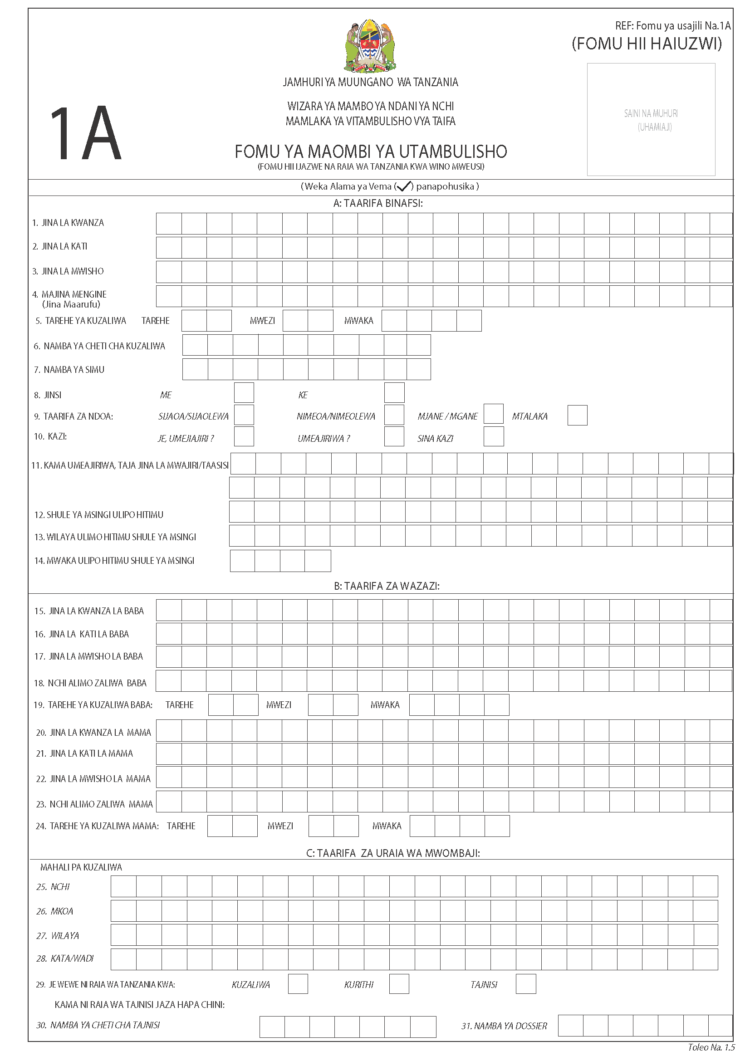 Jinsi ya Kupata Fomu ya NIDA (Fomu Ya Maombi Ya Kitambulisho Cha NIDA ...