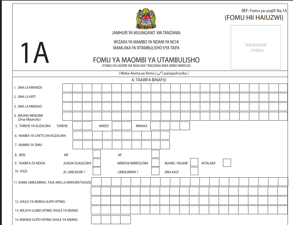 Jinsi ya Kupata Fomu ya NIDA (Fomu Ya Maombi Ya Kitambulisho Cha NIDA ...